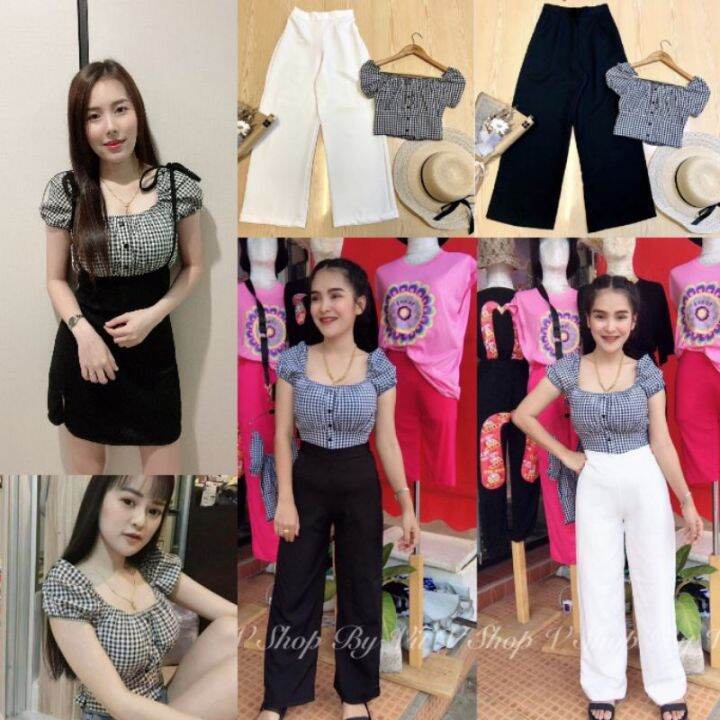 🌈 MesubShop 🌈 ชุดเซ็ต Set2ชิ้น เสื้อ+กางเกง ผ้าบาร์บี้‼️งานตามหา‼️ครอปลายสก๊อต+กางเกงเอวยางหลัง ...