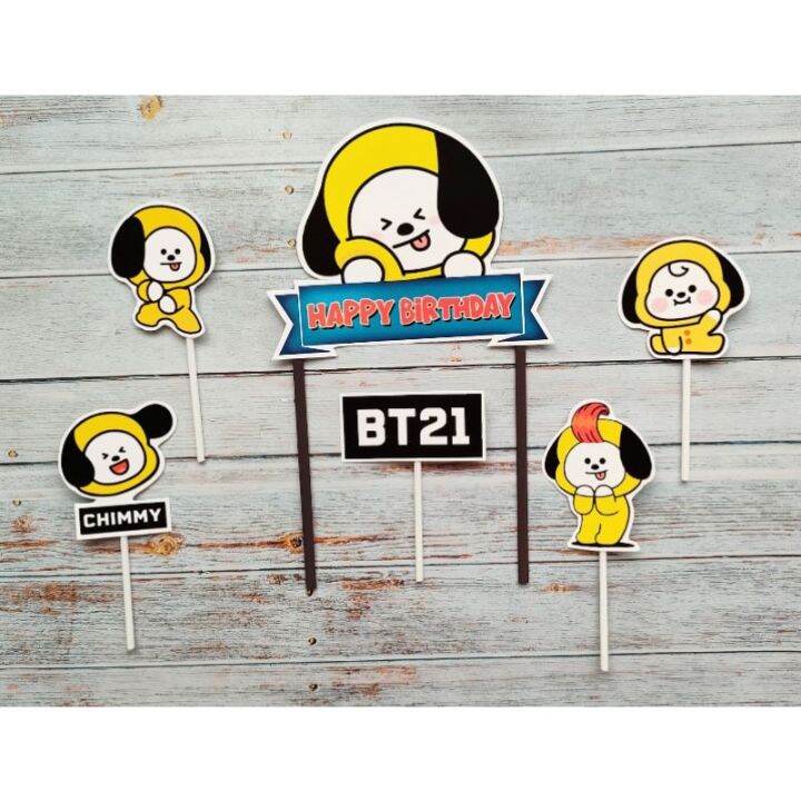 satu set topper toper cake hiasan kue ulang tahun karakter chimmy jimin BT21 BT 21 BTS Korea ...