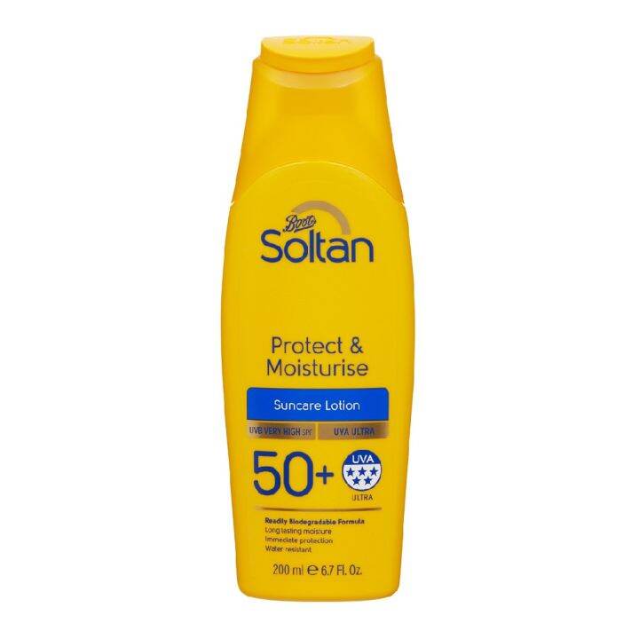 Boots Soltan Protect & Moisturise Suncare Lotion Uvb Medium Spf 50+ บู๊ทส์ โซลแทน โพรเท็ค แอนด์ ...