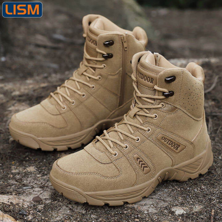 LISM 2022ผู้ชายรองเท้าเดินป่าสูงด้านบนรองเท้าทะเลทรายกีฬากลางแจ้งต่อสู้กองทัพรองเท้าลื่นรองเท้า ...
