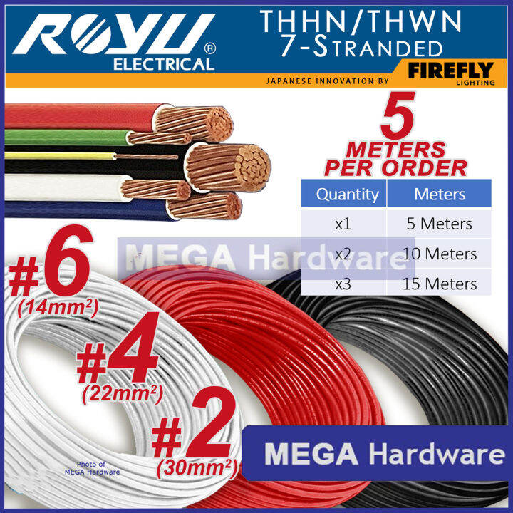 ROYU THHN/THWN-2 7 Stranded Wire (# 6, 4, 2) SOLD PER 5 METERS 14mm² ...