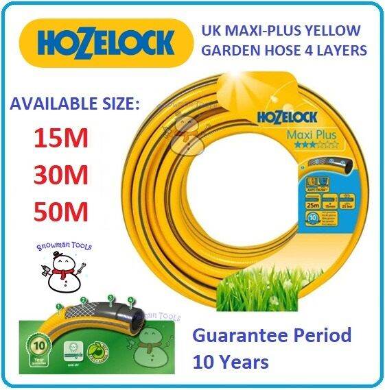 HIGH QUALITY HOZELOCK ½" 4 LAYERS UK MAXI-PLUS YELLOW GARDEN HOSE 15M ...