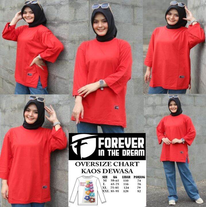 Baju Oversize Casual Jumbo M,L,XL,XXL Kaos Polos Lengan Panjang 7/8 ...