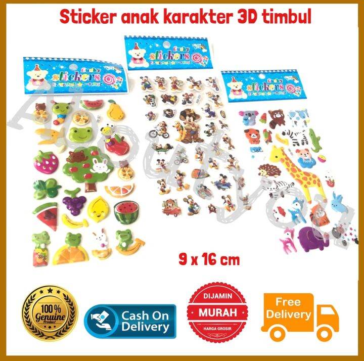 STIKER Karakter Anak Timbul Sticker 3D Stiker Tempelan Anak Puffy Lucu ...