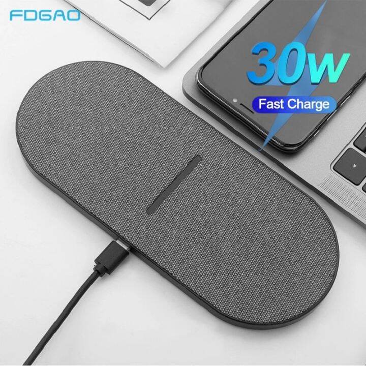 2 In 1 30W Dual Seat Qi Wireless Charger For Samsung S21 S20 Double Fast Charging Pad For Iphone ...