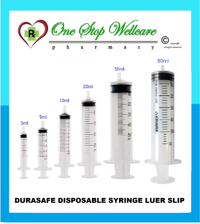 DURASAFE LUER SLIP (LS) DISPOSABLE SYRINGE WITHOUT NEEDLE 3ML / 5ML / 10ML / 20ML / 50ML / 60ML ...