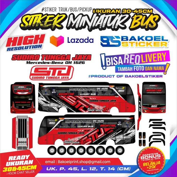 STIKER MINIATUR BUS JB3 SUDIRO TUNGGA JAYA UK. 30 & 45CM #1 | Lazada ...