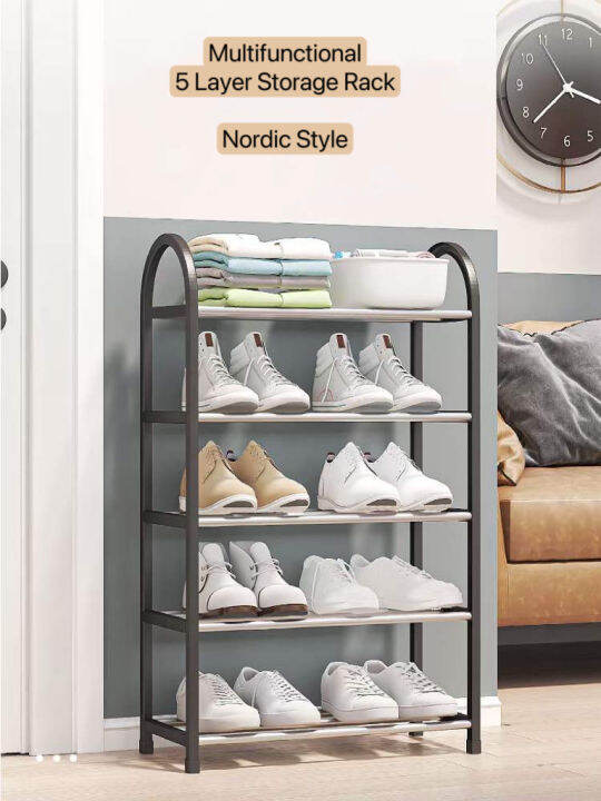 5 layer plastic metal simple round shoe rack shoe cabinet student ...