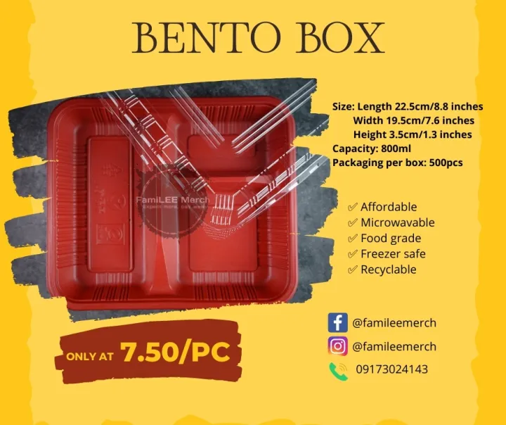 Bento box 3 division 500pcs/box with cover | Lazada PH