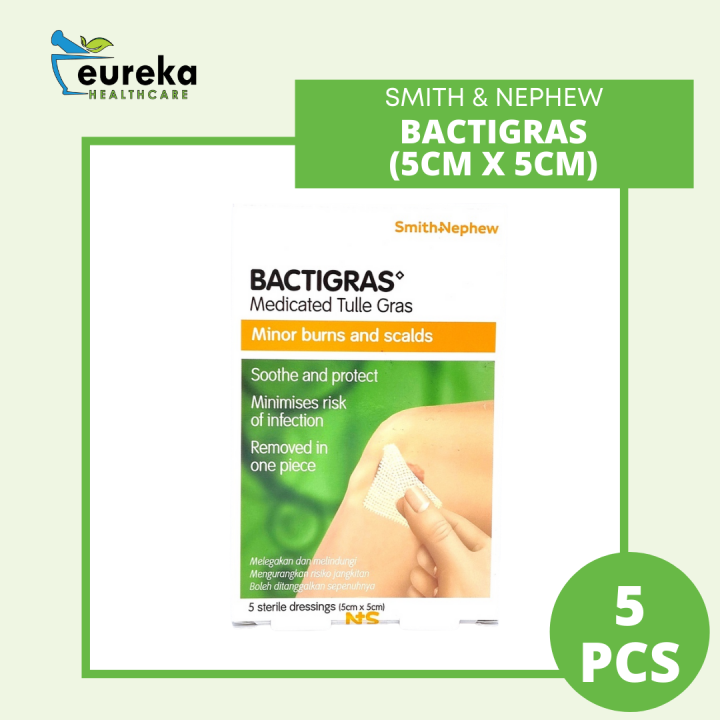 BACTIGRAS MEDICATED PARAFFIN GAUZE DRESSINGS 5CM X 5CM 5'S - BOX | Lazada