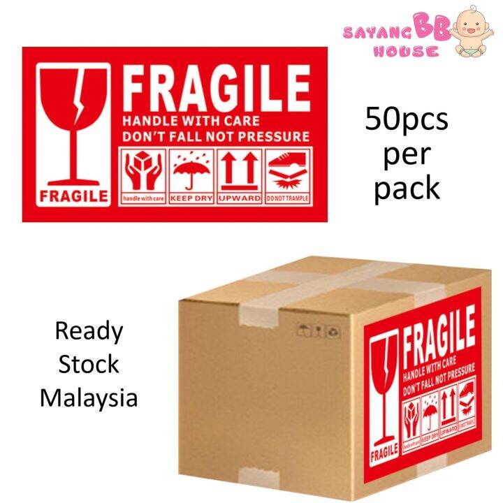 🔥M'sia Ready Stock 🔥50pcs 9cm x 5cm Fragile Sticker Stiker Mudah Pecah Fragile Label Mudah Pecah ...