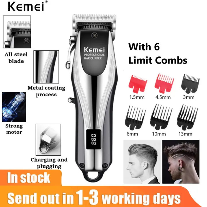 Kemei KM-2619 Men's Professional Cordless Hair Clipper Adjustable Clip Barber Shop LCD Display ...