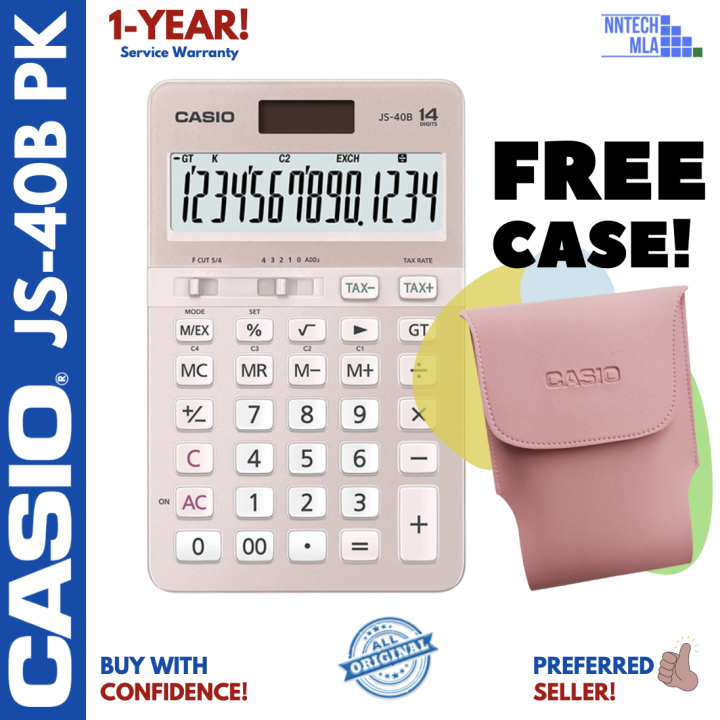 Calculator - CASIO JS40B PINK HEAVY DUTY CALCULATOR FREE LEATHER CASE ...