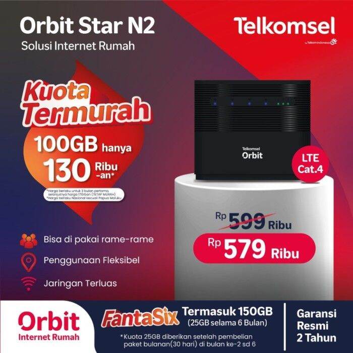 Telkomsel Orbit Star N2 Modem Wifi 4G High Speed Bonus Perdana Kuota ...