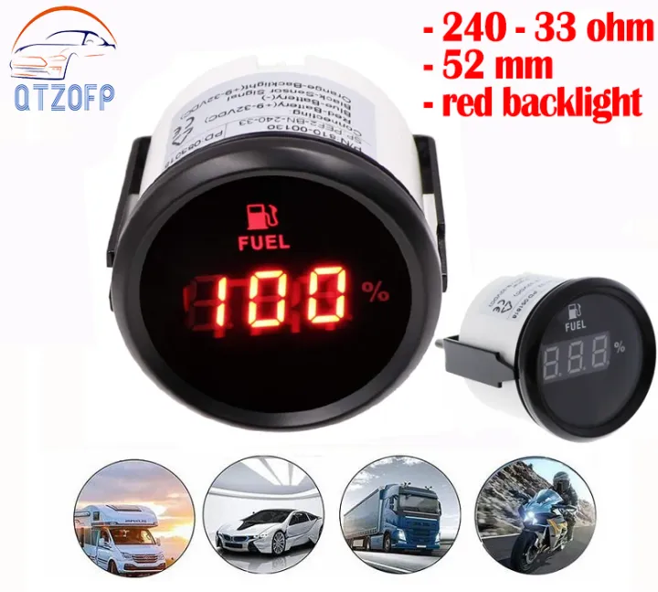 52mm 240-33ohm Marine Motorcycle Fuel Gauge Waterproof 0~190ohm Digital Fuel Level Gauge Oil ...