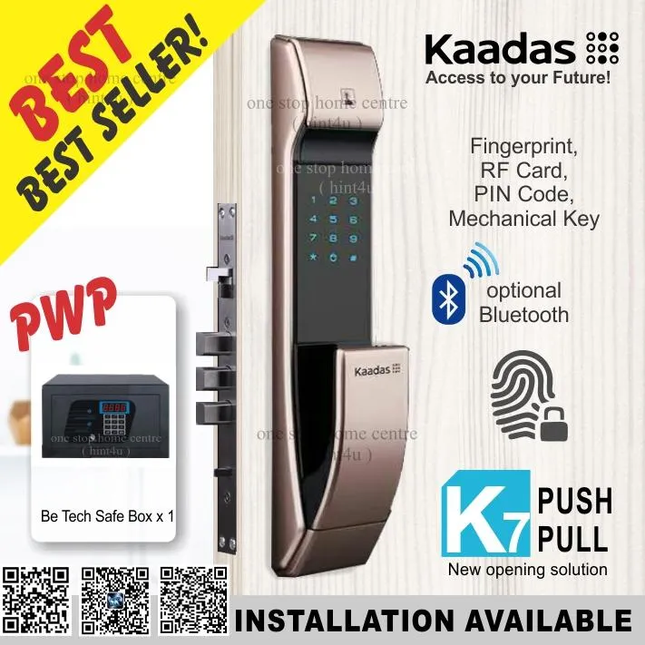 KAADAS K7 (GOLD) Push Pull Fingerprint Digital Door Lock (FREE Yale / Hafele / Samsung / ST ...