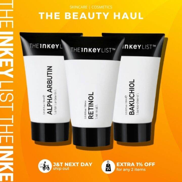 THE INKEY LIST Retinol Serum Alpha Arbutin Bakuchiol Moisturizer (30ml ...
