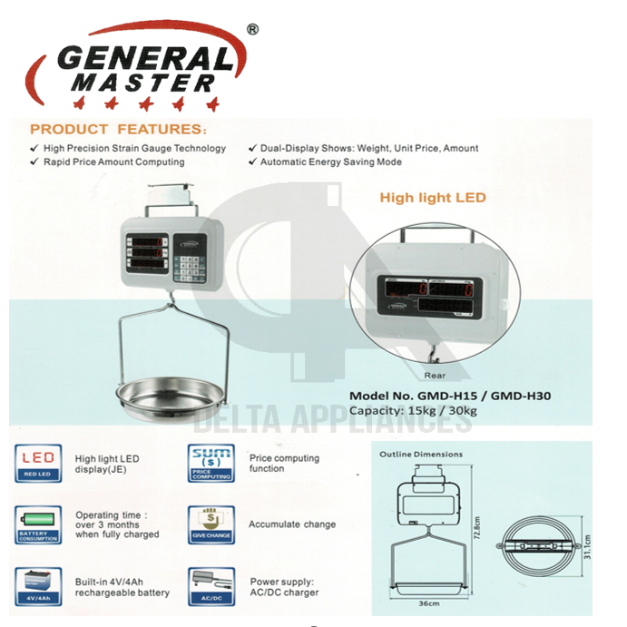 General Master GMD-H15/GMD-H30 Hanging Scale W/ Price Computing ...