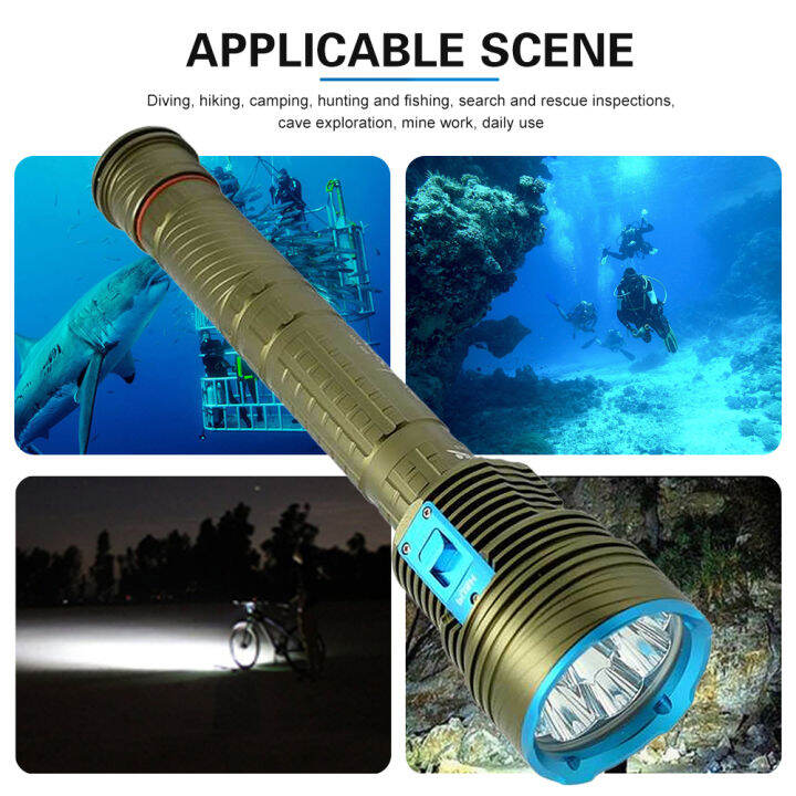 Asafee DX9 100M Deep Diving Flashlight L2/T6 LED 8000LM Magnetic Switch ...