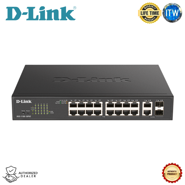 DLINK 18-Port Gigabit Smart Managed PoE Switch with 16PoE and 2Combo ...