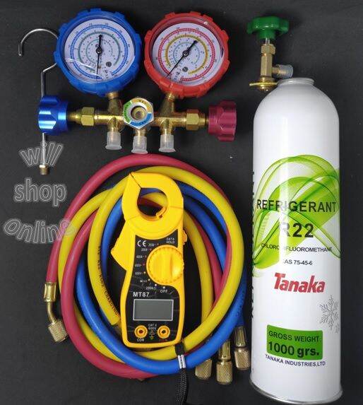 PAKET ALAT PENGISIAN PREON AC RUMAH R22 MANIFOLD DOUBLE + TANG AMPERE ...