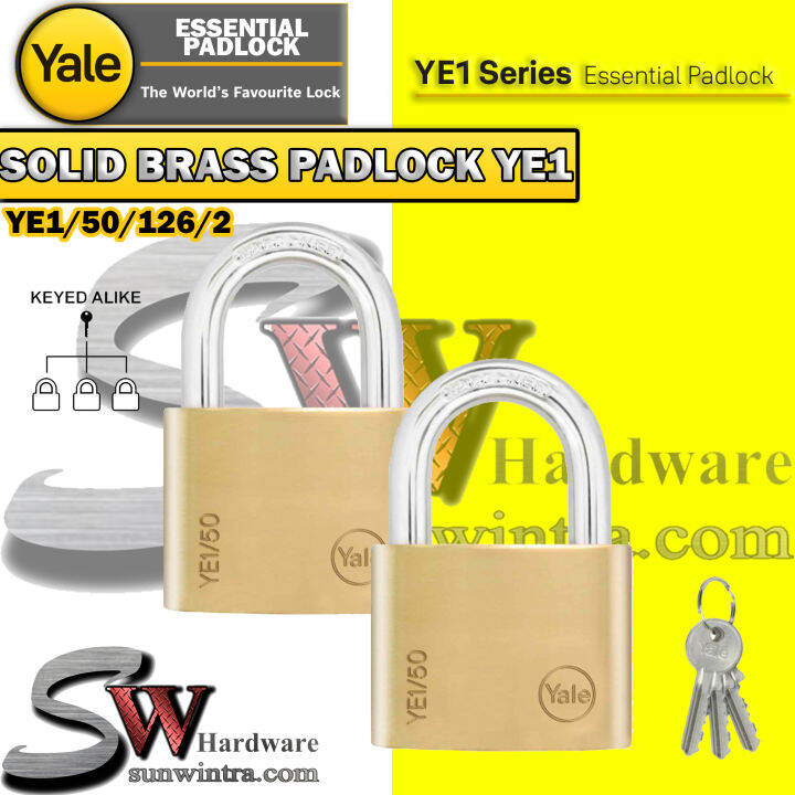 [Original] Yale 50MM YE1/50/126 Essential Series Solid Brass Padlock with Hardened Steel Shackle ...