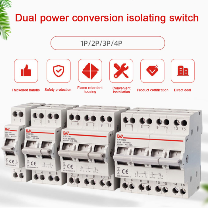 Jiuch 1P 2P 3P 4P 40A 63A 63A Rail Type Installation Dual Power Supply Transfer Isolating Switch ...