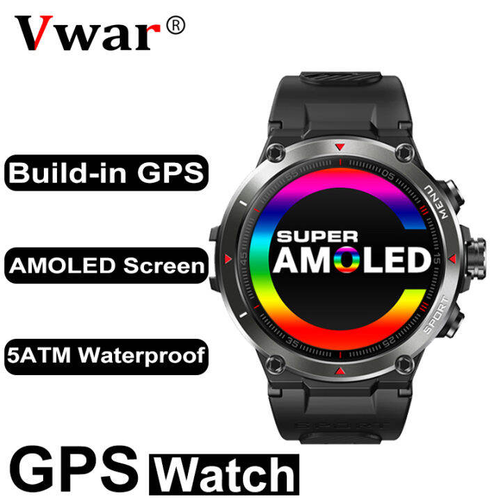 Vwar GPS Smart Watch AMOLED Display 24H การตรวจสอบสุขภาพ5 ATM กันน้ำ ...