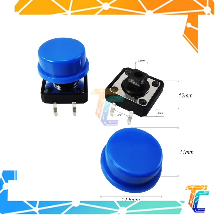 2pcs tact switch big blue 12X12mm H=12.3MM With Plastic Round Cap Momentary Tactile 4PIN SMT/DIP ...