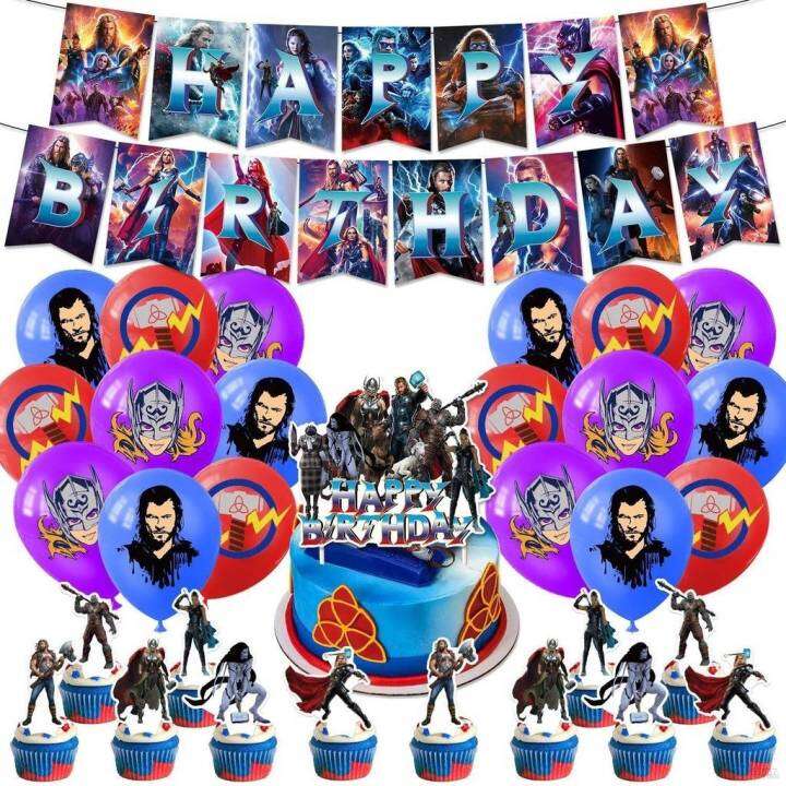 Klot Thor 4 Theme kids birthday party decorations banner cake topper ...