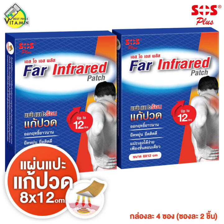 [2 กล่อง] SOS Plus Far Infrared Patch แผ่นแปะร้อน - 8x12 ซม. แผ่นแปะ ...