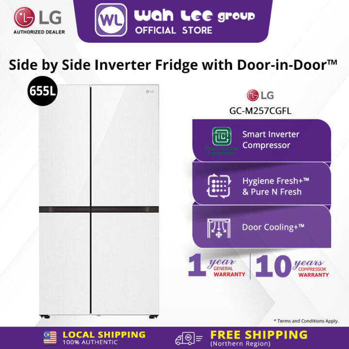 LG Net 655L GC-M257CGFL Side-by-Side with Door-in-Door™ in White Glass ...