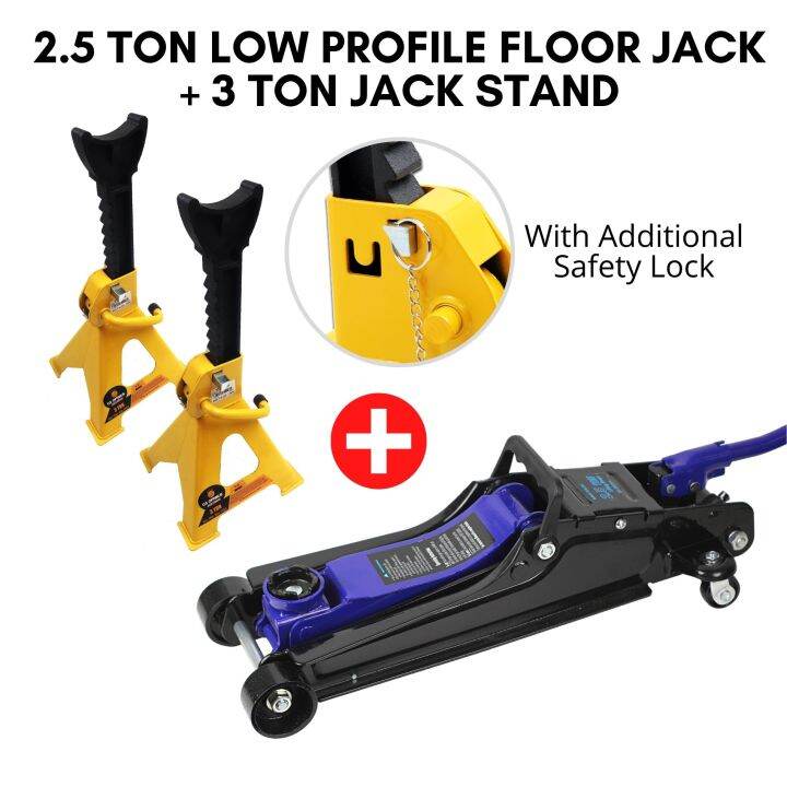 2.5 Ton Low Profile Floor Jack 85mm - 380mm ( Blue / Black ) + 2 pcs ...