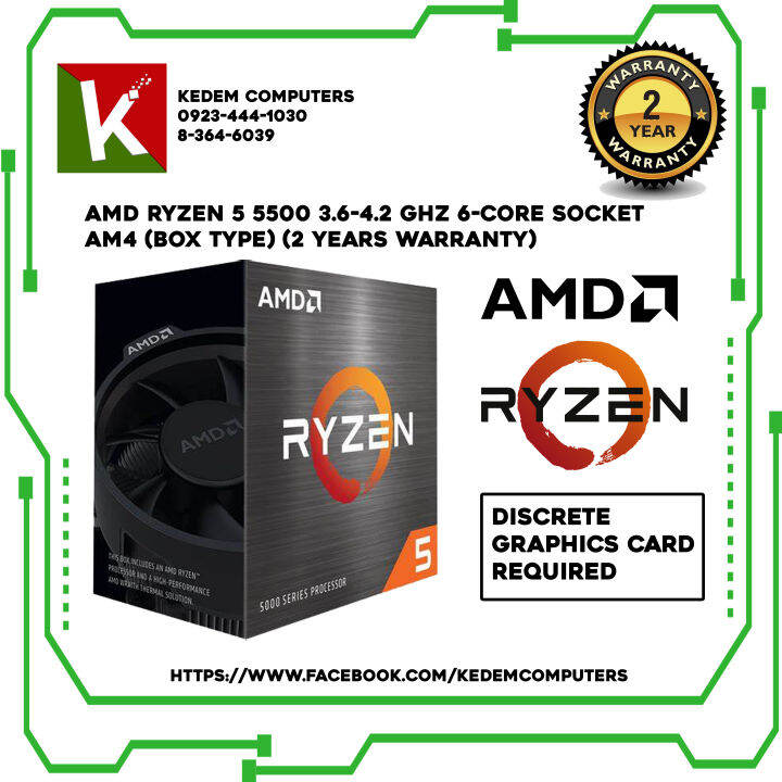 AMD RYZEN 5 5500 3.6-4.2 GHz 6-Core Socket AM4 (Box Type) (2 Years Warranty) | Lazada PH