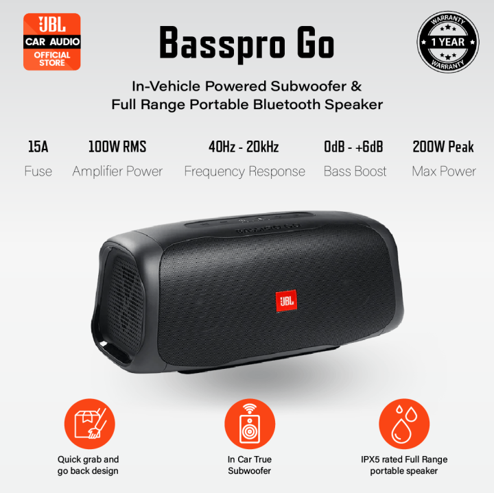 JBL Basspro Go In-vehicle Powered Subwoofer & Full Range Portable ...