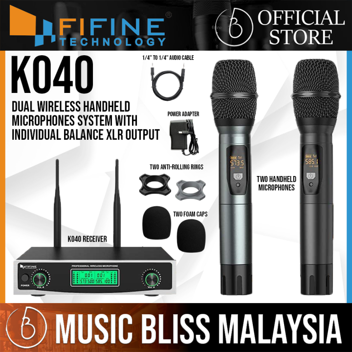 FIFINE K040 Dual Wireless Microphone System, Fifine Two Handheld Dynamic Cordless Mic and Dual ...