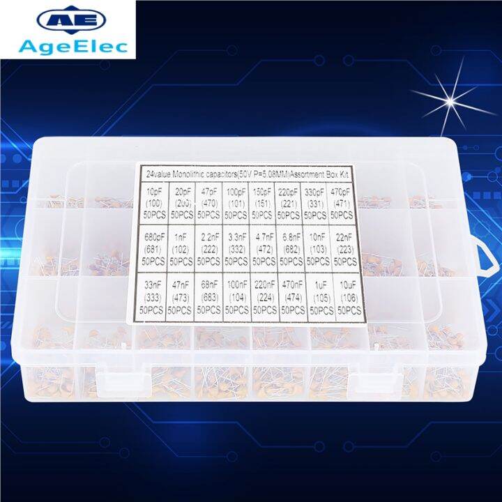Age Elec A set of 1200 pieces of 24 different values of 50V monolithic ...