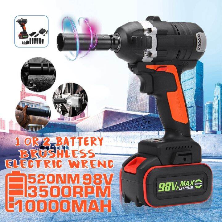 3500rpm 2 in 1 98V Brushless Cordless Wrench 520Nm Electric Socket Impact Wrench 10000mah ...