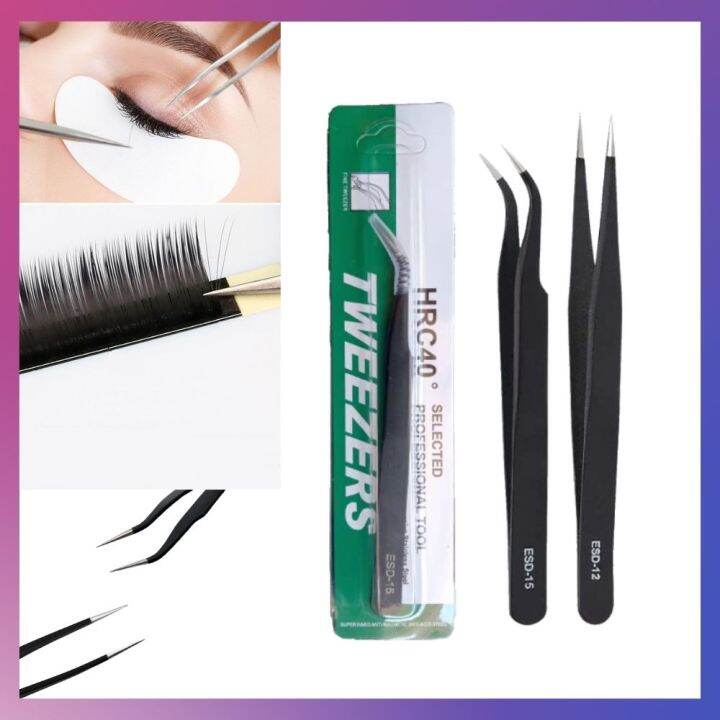 R&Y | Black Swiss Tweezer Straight Curved Stainless Steel False Eyelash ...