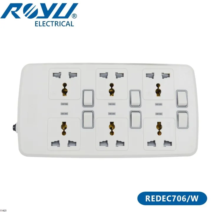 6 Gang Socket Outlet 2 Meters Power Strips Extension Cord Surge ...