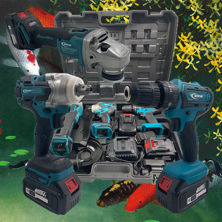 (แพ็คคู่3 ตัว) BONYA เครื่องเจียร์ไร้สาย + สว่านแบตไร้สาย กระแทก เจาะ ...