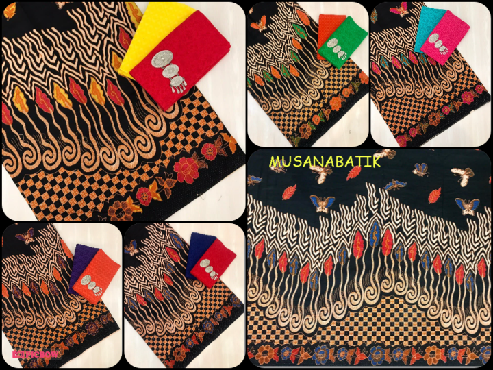 KAIN BATIK PRINTING MOTIF DAUN BATIK DASAR HITAM BATIK MUSANA BATIK ...