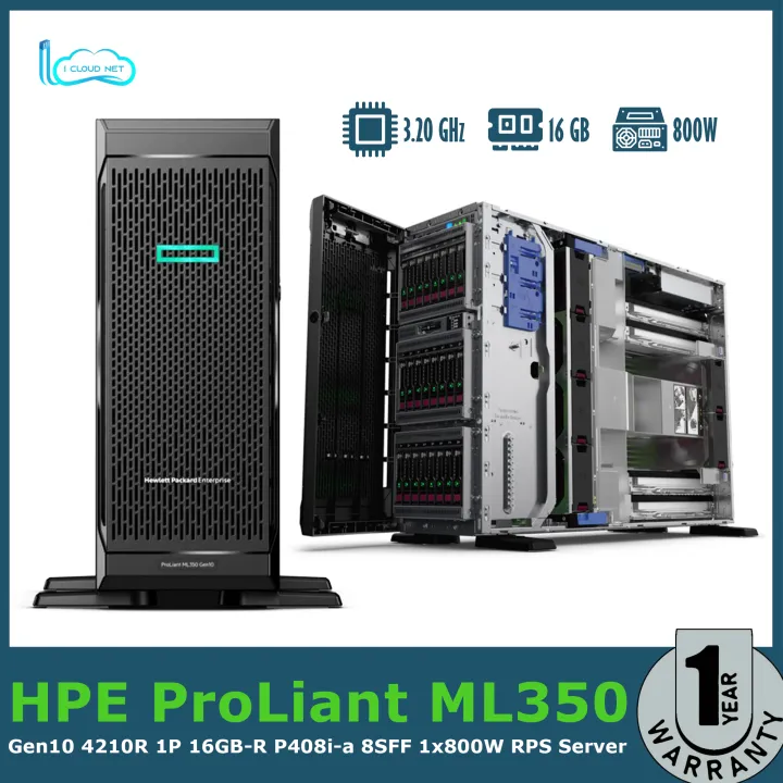 HPE ProLiant ML350 Gen10 4210R 1P 16GB-R P408i-a 8SFF 1x800W RPS Server ...