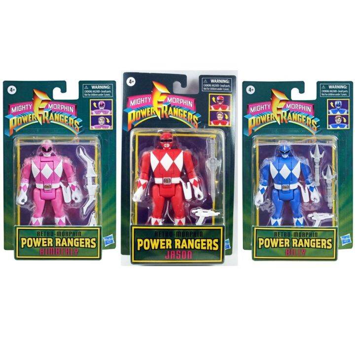 Power Rangers Retro Mighty Morphin Red Blue Pink Ranger Action Figure ...