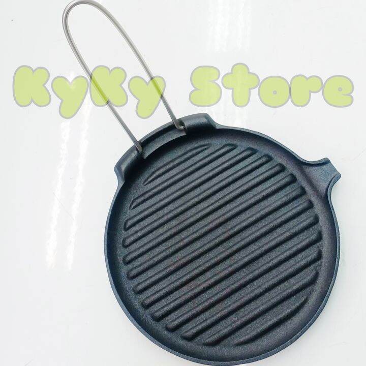 Japan Grill Pan Bulat Garis Cast Iron Gagang Stainless Steel | Lazada ...