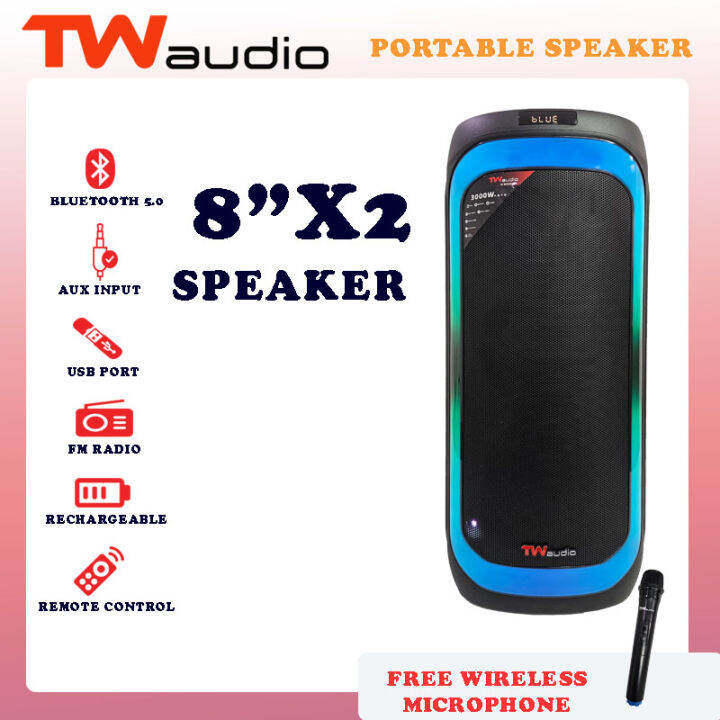 TW AUDIO DUAL 8"/ 6.5" SPEAKER WITH RGB LIGHTS BLUETOOTH TWS TF CARD ...