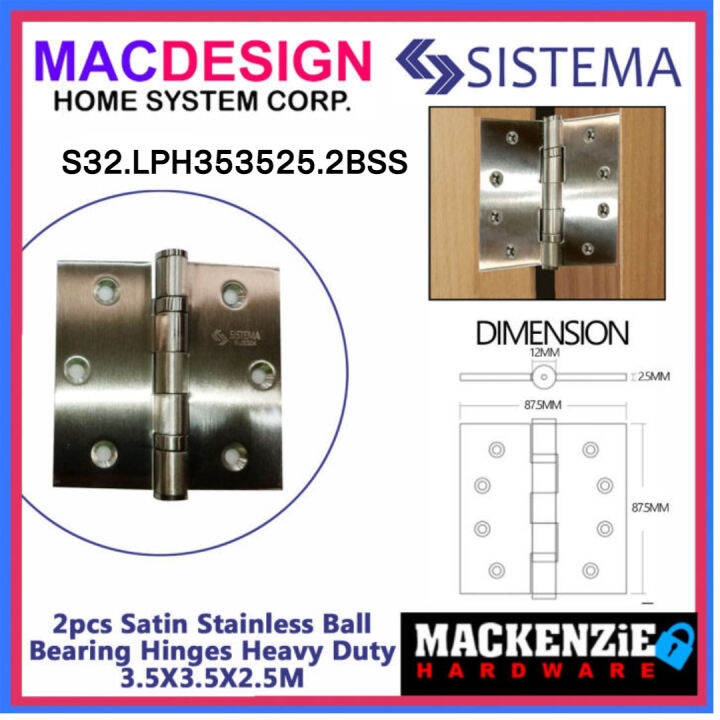 Sistema 2pcs SUS304 Satin Stainless Ball Bearing Hinges Heavy Duty 3.5X3.5X2.5M MACDESIGN HOME ...