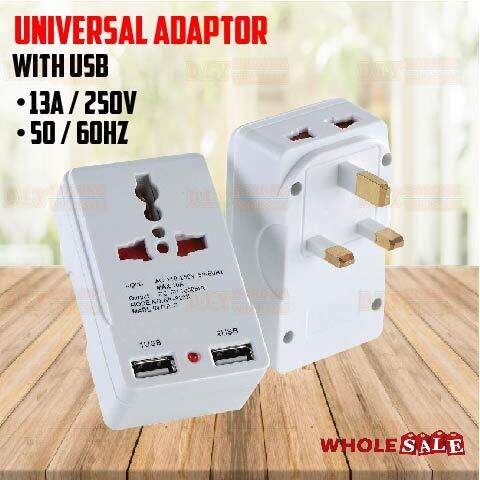 Socket 3 Pin Plug Adaptor Travel Adapter DUAL USB Charging/Soket Plug 3 ...