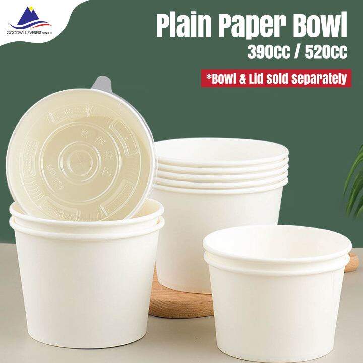 (50pcs±) 390cc 520cc Plain White Paper Bowl / Bowl Lid 纯白纸碗 打包碗 (Bowl ...