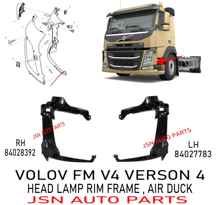 J110S14 HEAD LAMP RIM FRAME , AIR DUCK VOLVO FM V4 VERSON 4 84027783 ...